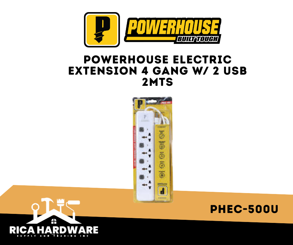 POWERHOUSE PHEC-500U ELECTRIC EXTENSION 4 GANG W/ 2 USB 2MTS – Rica ...