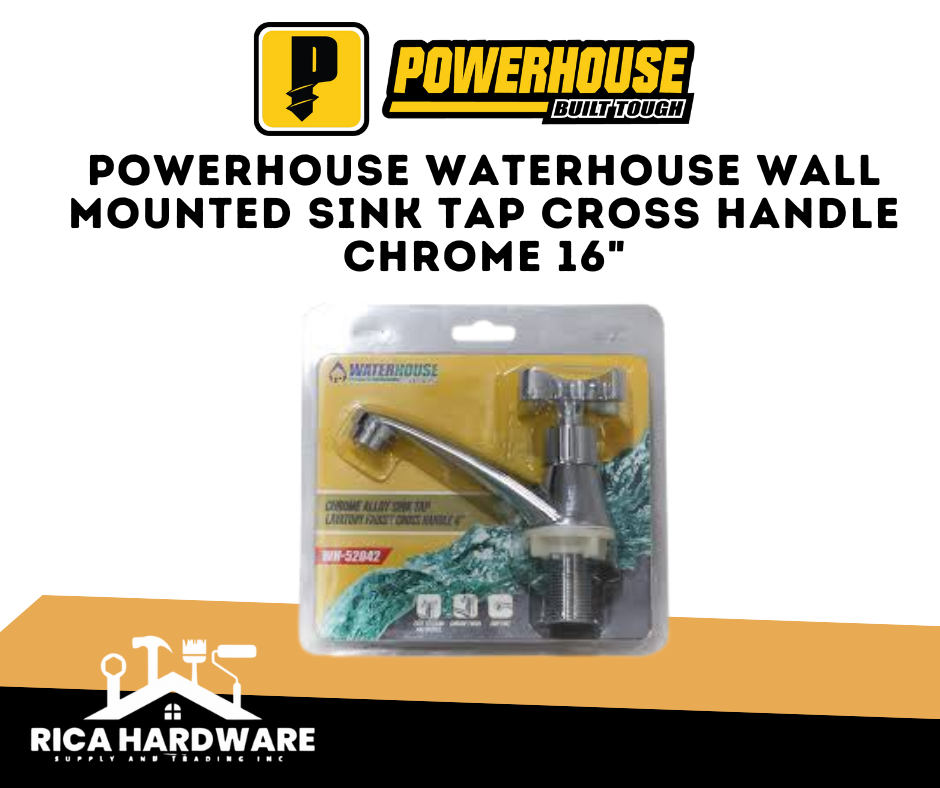 POWERHOUSE WATERHOUSE WALL MOUNTED SINK TAP CROSS HANDLE CHROME 16 ...